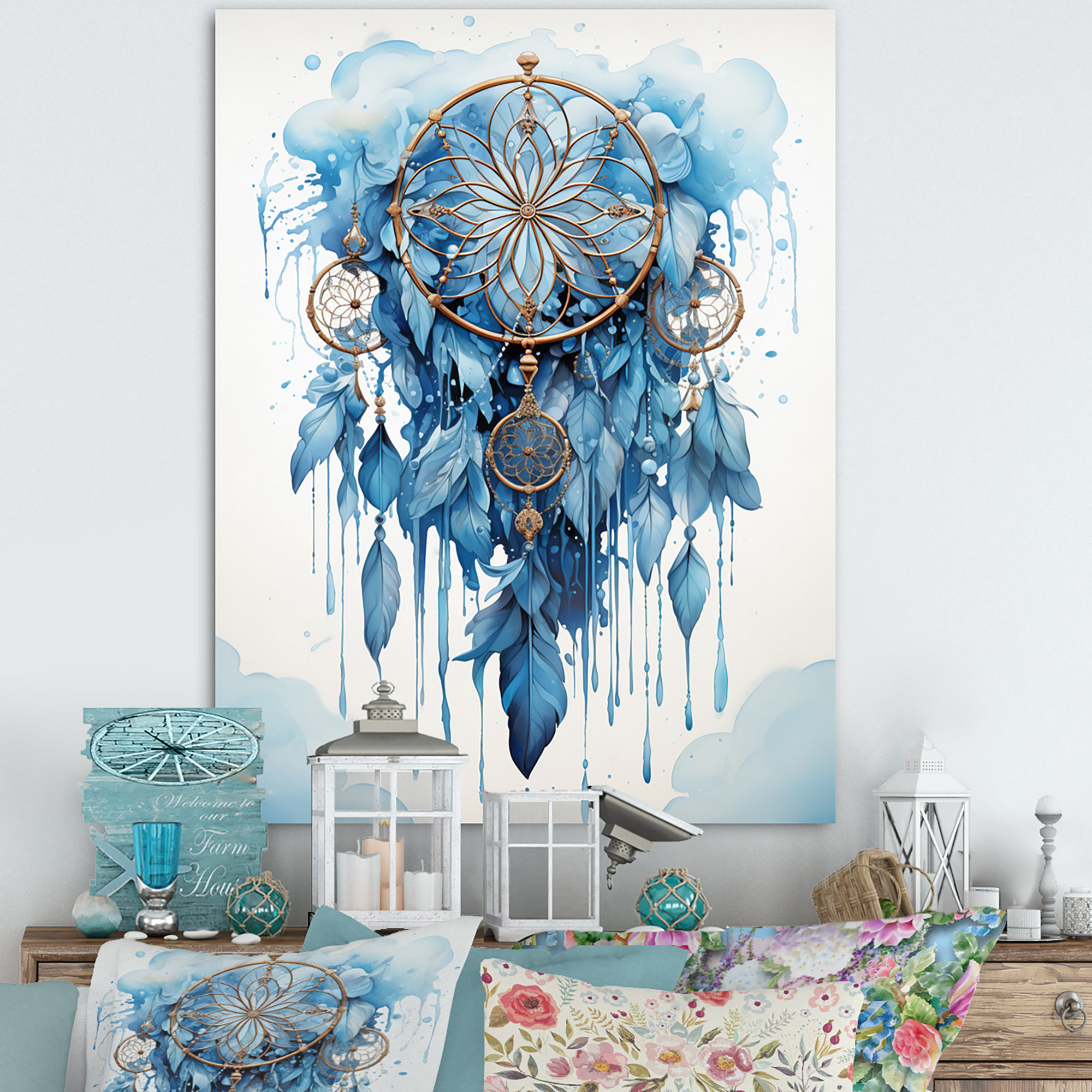 Bungalow Rose Blue Boho Dreamcatcher Watercolor I - Dream Catcher Wall Art Living Room - Wayfair ...